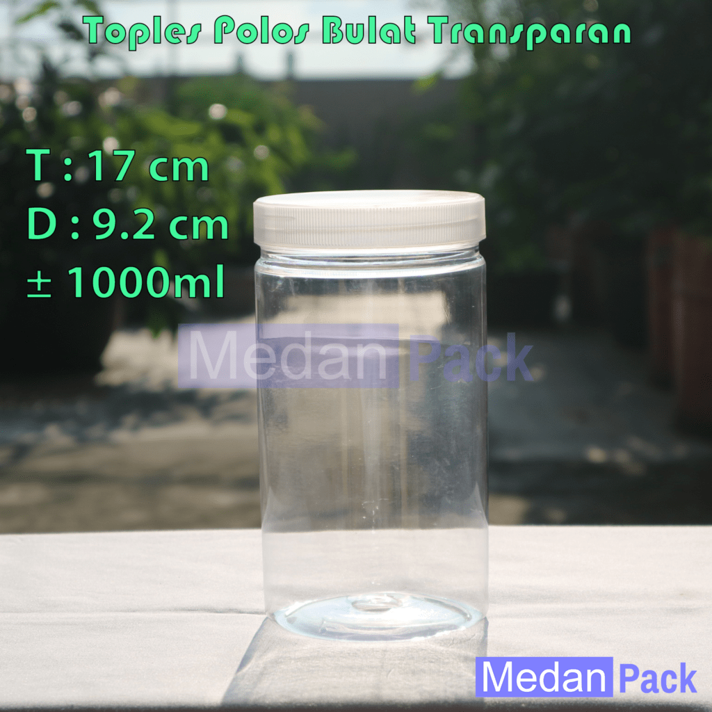 Toples Polos Bulat Silinder Transparan AY 1000 ml – Medan Pack